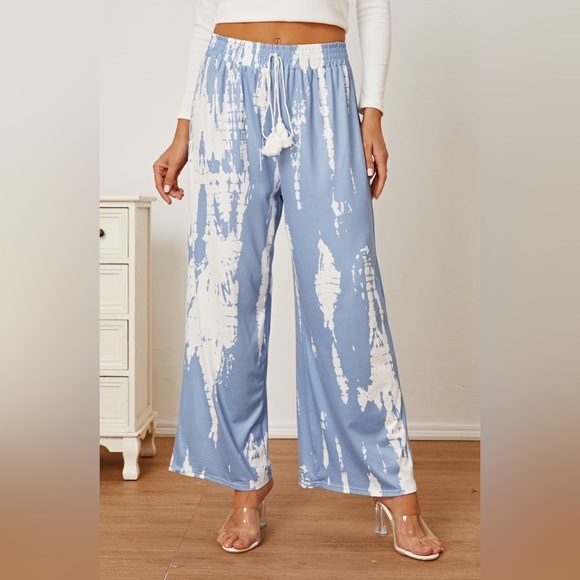 boutique | Pants & Jumpsuits | Misty Blue Printed High Waist Wide Leg ...